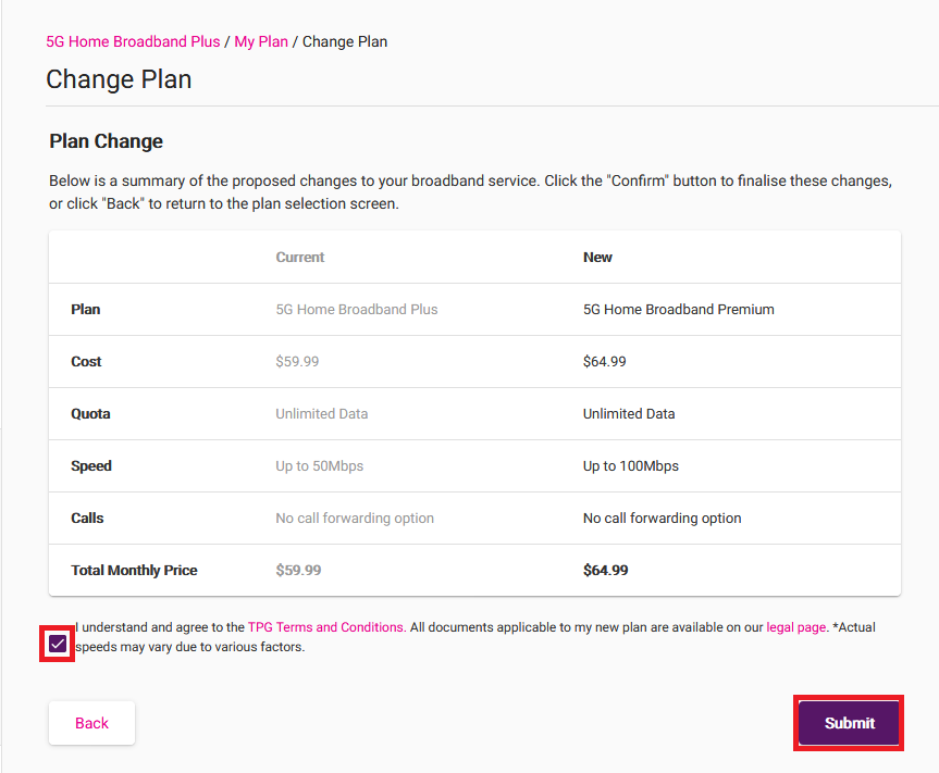 Changing your internet plan in My Account | TPG Support
