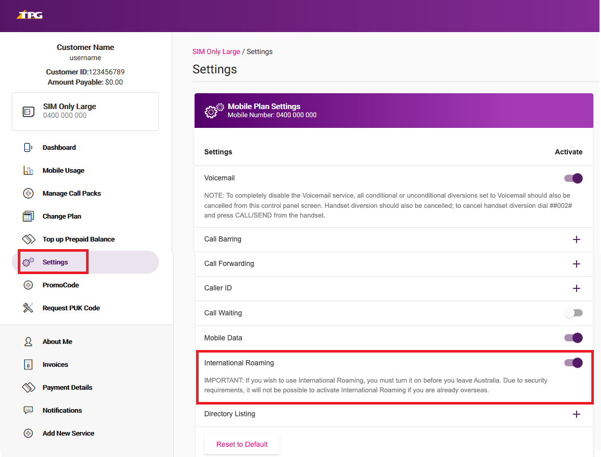 Mobile International Roaming | TPG Support