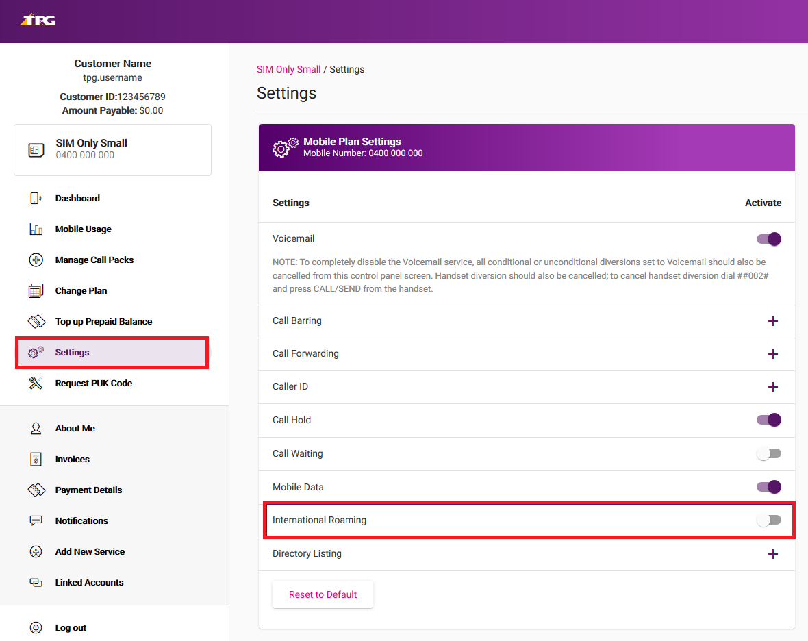 Mobile International Roaming | TPG Support