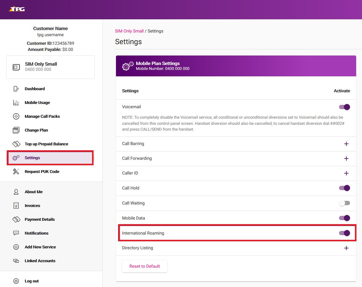 Mobile International Roaming | TPG Support