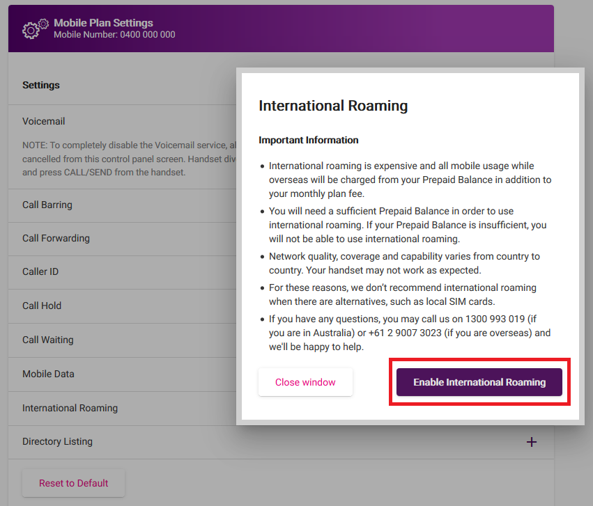 Mobile International Roaming | TPG Support