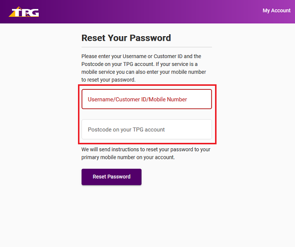 How to reset password for your TPG login | TPG Support